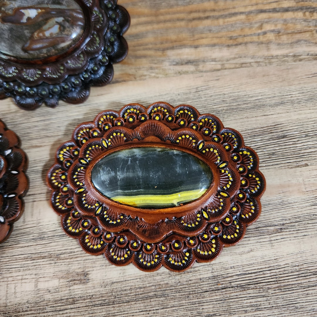 Hand Tooled Leather Conchos for Bags, Saddelry and More, Leather Concho ...