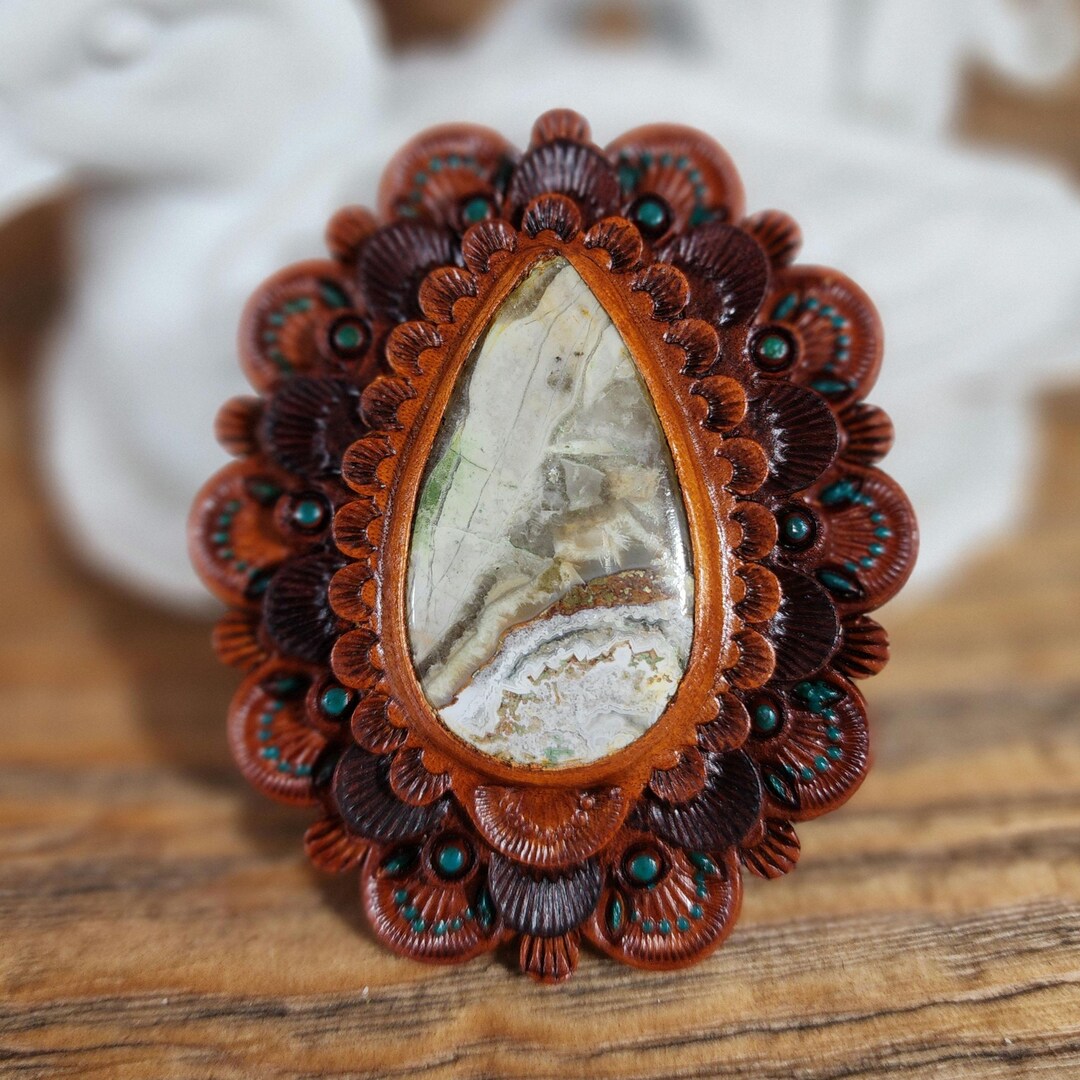 Concho, Handmade Tooled Leather Conchos With Gemstone Inlay for Your ...