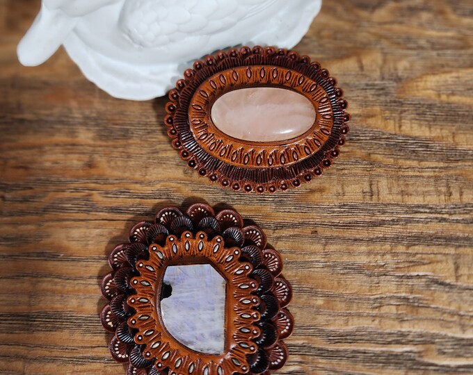 Leather Tooled Conchos With Gemstone, Leather Concho for Bags, Hats ...