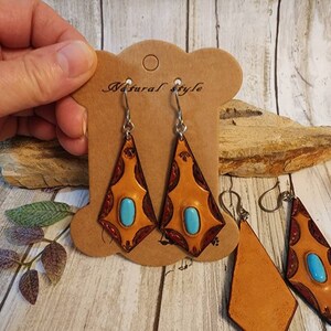 Southwest Turquoise Inlay Leather Earrings/ Leather Earrings/hand ...