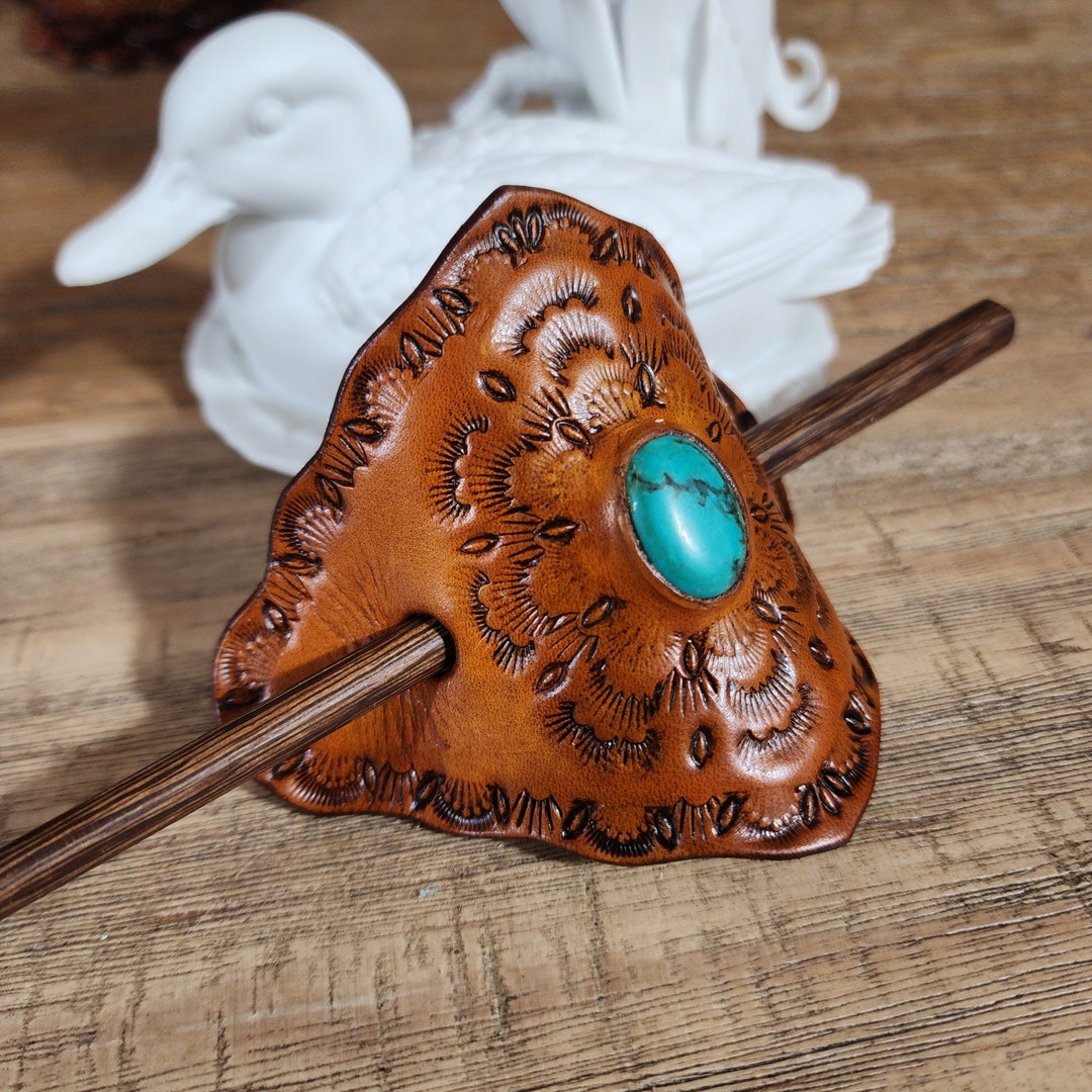 Handmade Tooled Leather Hair Slides With Gemstones - Etsy