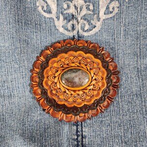 Beautifully Handtooled Leather Conchos With Gemstones, Saddle Concho - Etsy