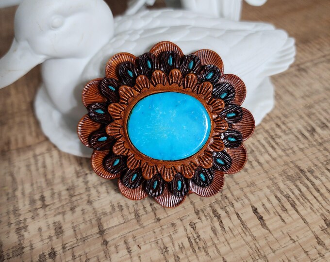 Leather Conchos With Turquoise Inlay - Etsy