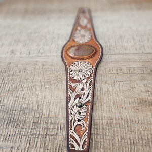 Sunstone Leather Cuff, Tooled Leather Cuff With Stones - Etsy