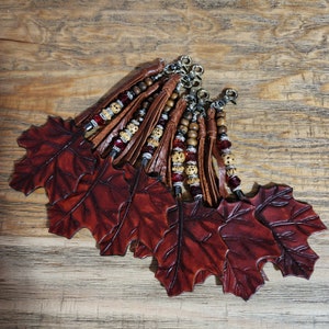 Maple Leaf Tassel/ Tooled Leather Leaf Tassel With Gemstones, Country ...