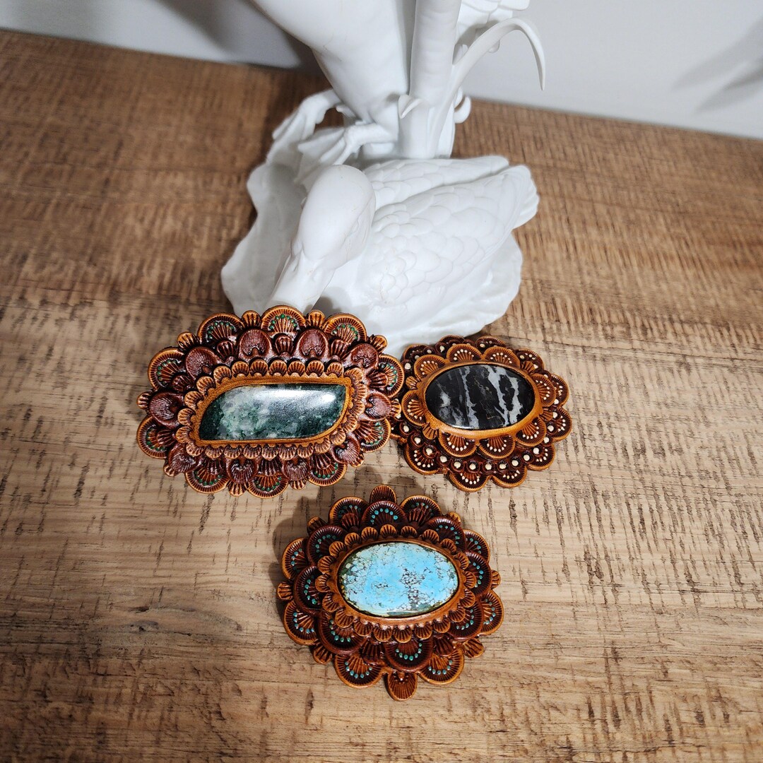 Handmade Leather Concho With Turquoise Inlay - Etsy