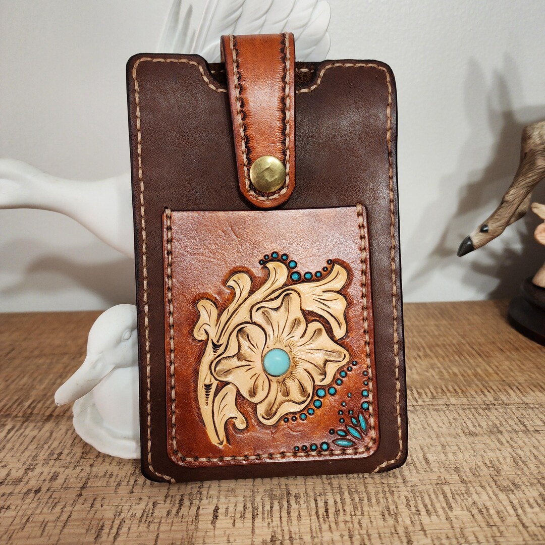 Leather Handmade Hand Tooled Phone Case, Crazy Horse Leather Phone Case ...