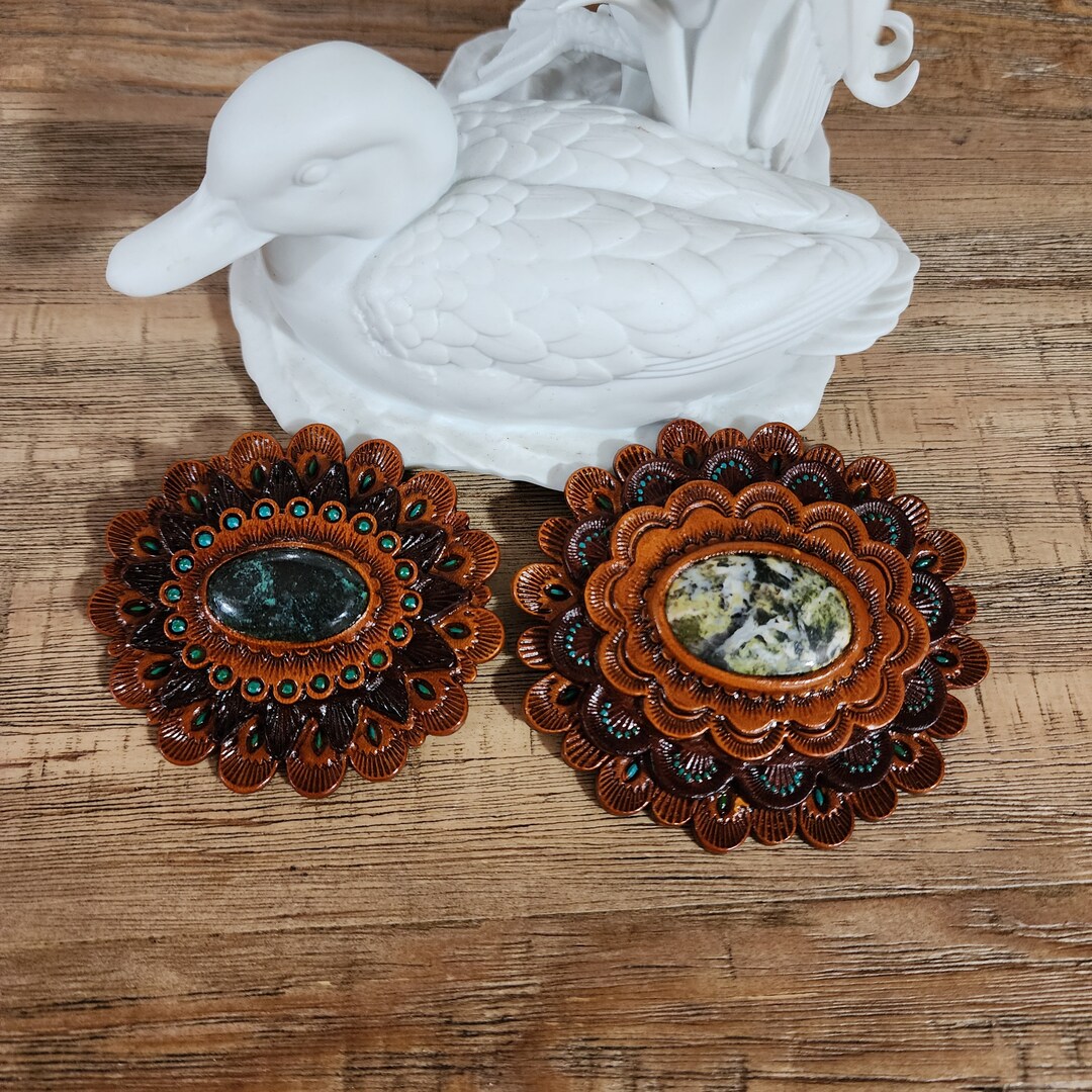 Handmade Tooled Leather Concho With Choice Picked Gemstones - Etsy