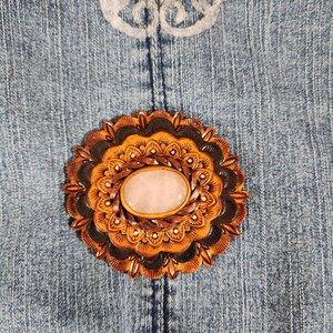 Beautifully Handtooled Leather Conchos With Gemstones, Saddle Concho - Etsy
