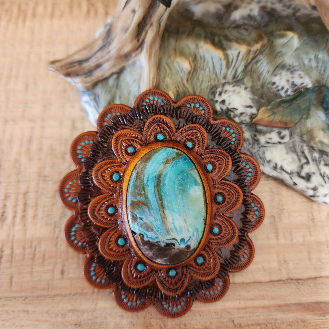 Handmade Tooled Leather Western Conchos With Stones - Etsy