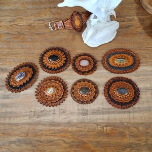 Beautifully Handtooled Leather Conchos With Gemstones, Saddle Concho - Etsy