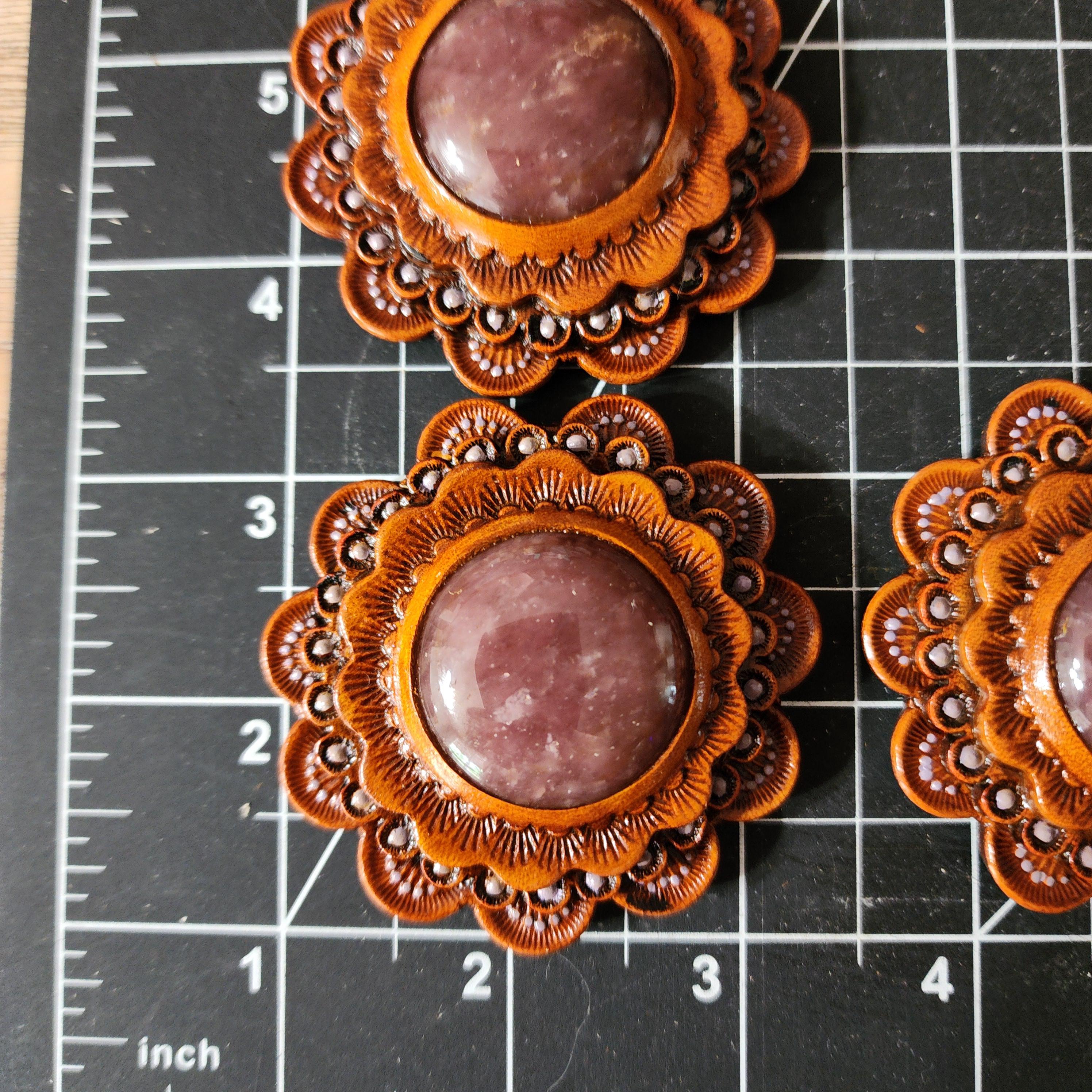 Handmade Tooled Leather Western Conchos With Quartz Stone Inlay - Etsy