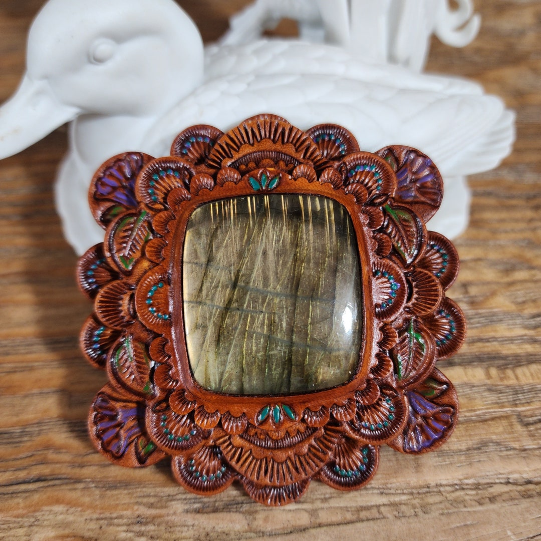 Handmade Tooled Leather Concho With Labradorite Gemstone for ...