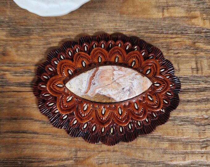 Leather Tooled Conchos With Gemstone, Leather Concho for Bags, Hats ...
