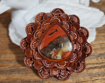 Leather Tooled Conchos With Gemstone, Leather Concho for Bags, Hats ...