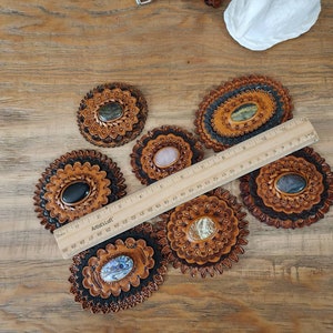Beautifully Handtooled Leather Conchos With Gemstones, Saddle Concho - Etsy