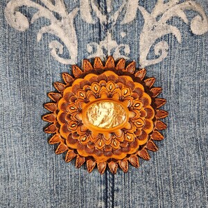 Beautifully Handtooled Leather Conchos With Gemstones, Saddle Concho - Etsy