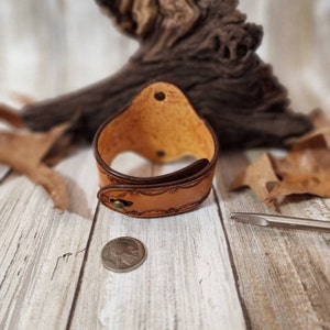 Rossett With Turquoise Inlay Leather Cuff/tooled Leather Cuff/turquoise ...