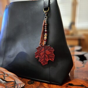 Maple Leaf Tassel/ Tooled Leather Leaf Tassel With Gemstones, Country ...