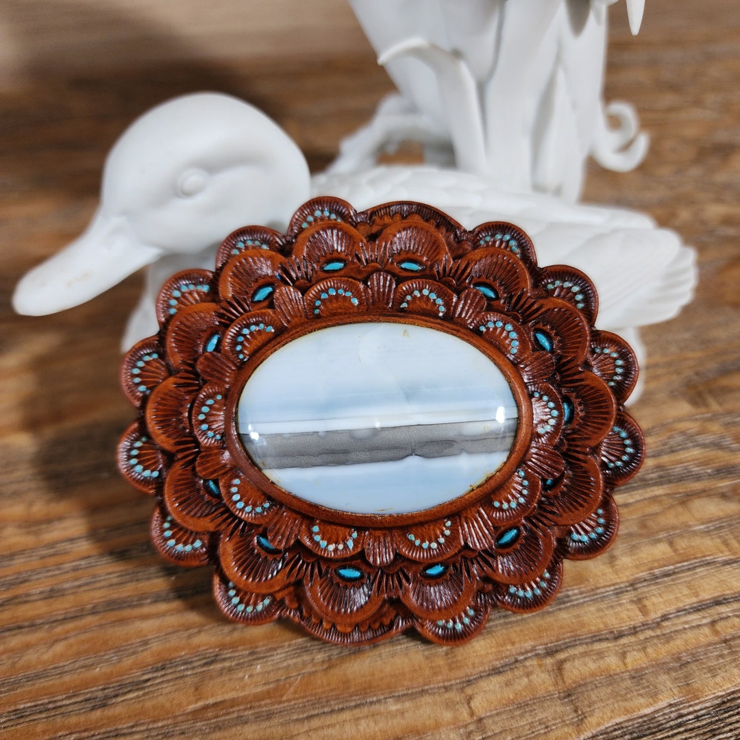 Conchos, Hand Tooled Leather Turquoise Inlay Western Rossette Conchos ...