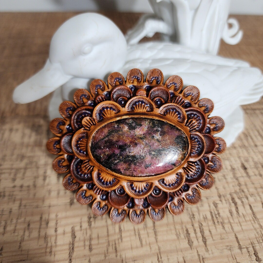 Handmade Tooled Leather Concho With Gemstones - Etsy