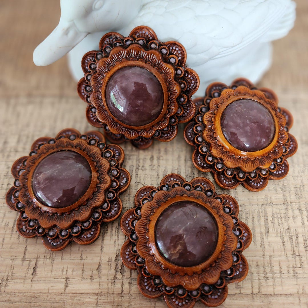 Handmade Tooled Leather Western Conchos With Quartz Stone Inlay - Etsy