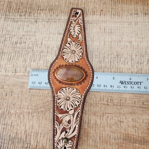 Sunstone Leather Cuff, Tooled Leather Cuff With Stones - Etsy