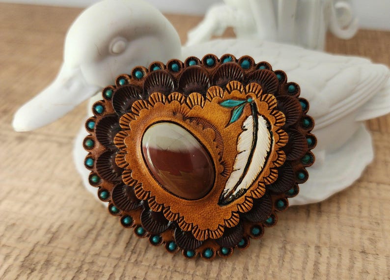 Leather Heart Conchos, Tooled Leather Concho With Gemstones - Etsy