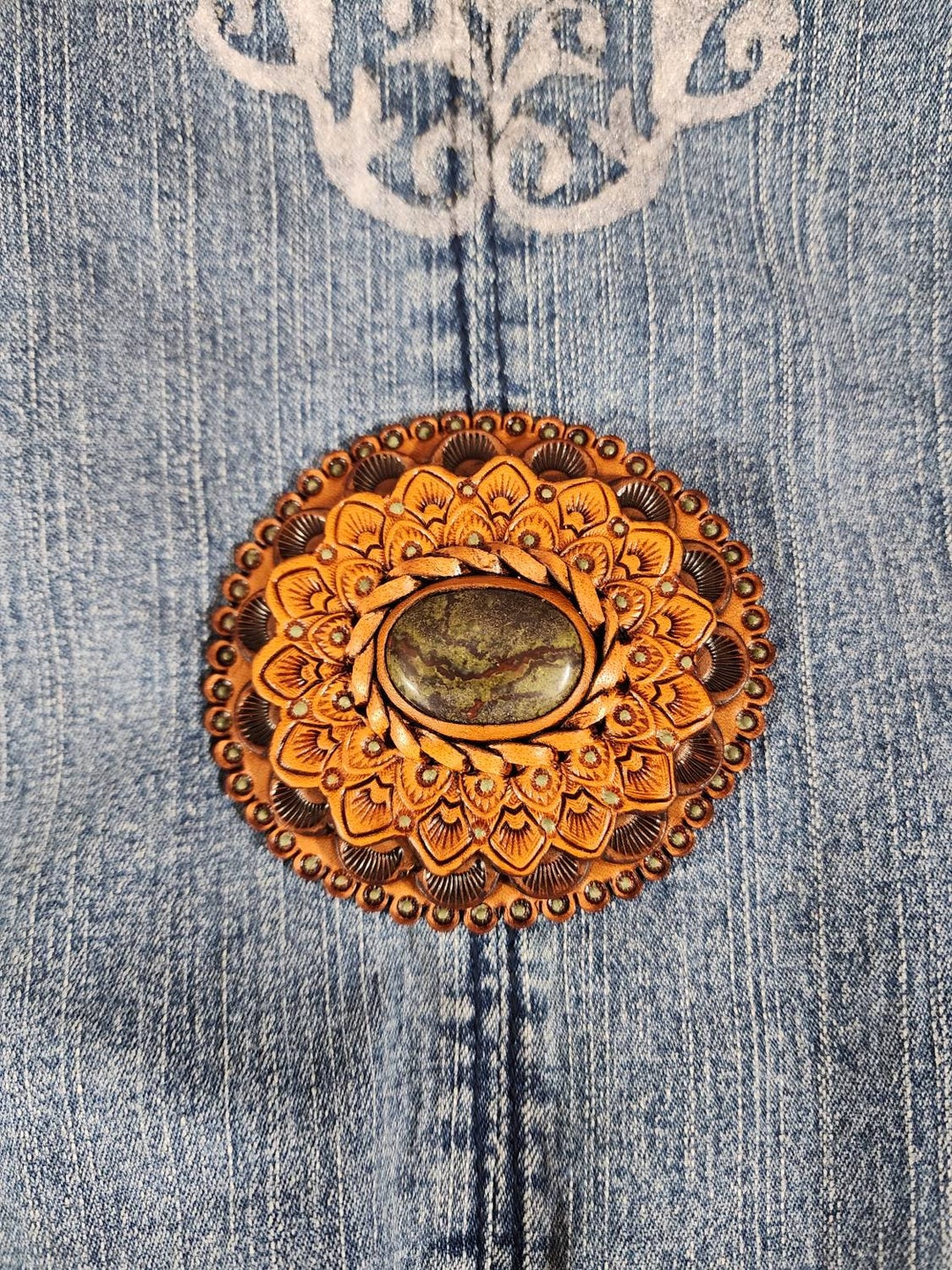 Beautifully Handtooled Leather Conchos With Gemstones, Saddle Concho - Etsy