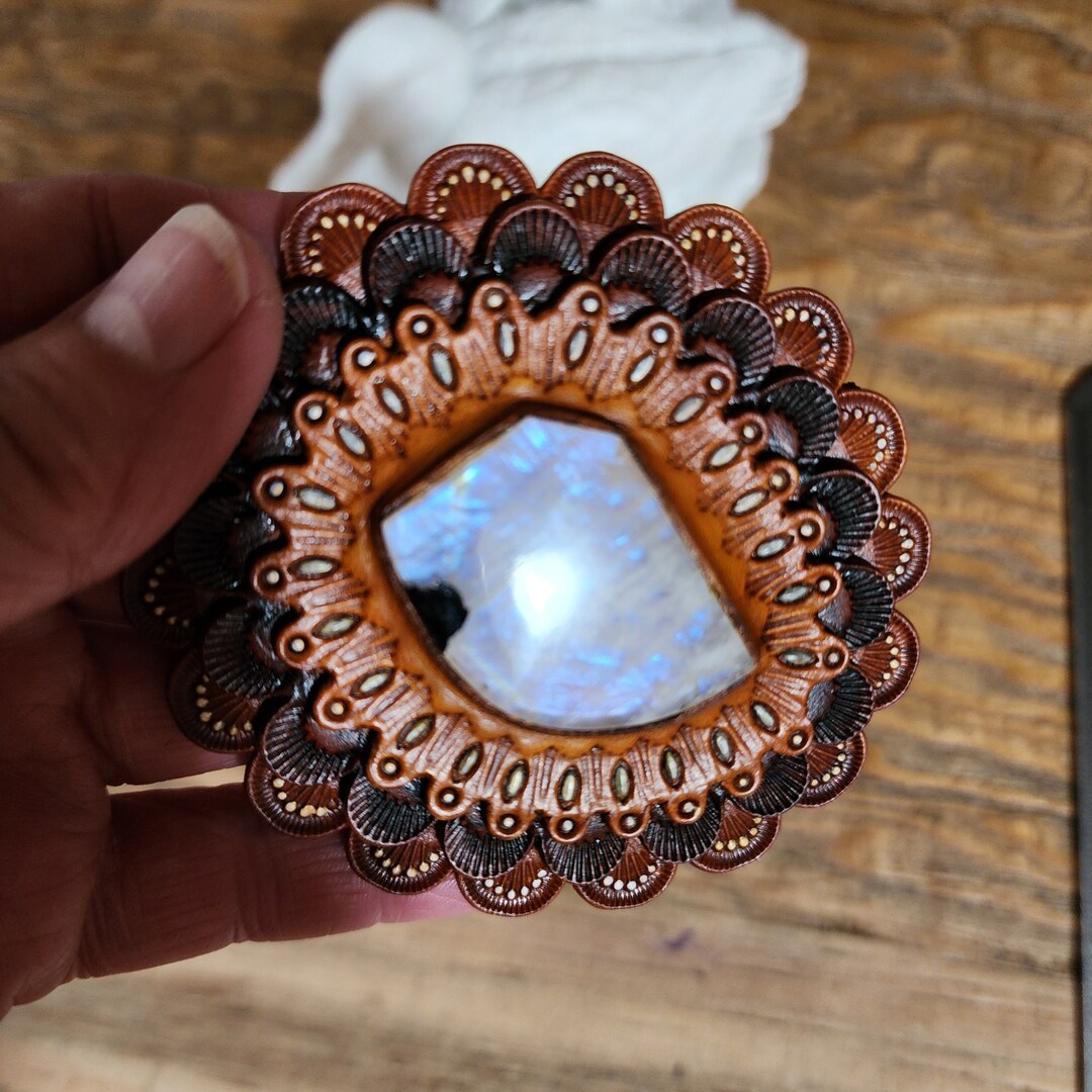 Leather Tooled Conchos With Gemstone Leather Concho for Bags - Etsy