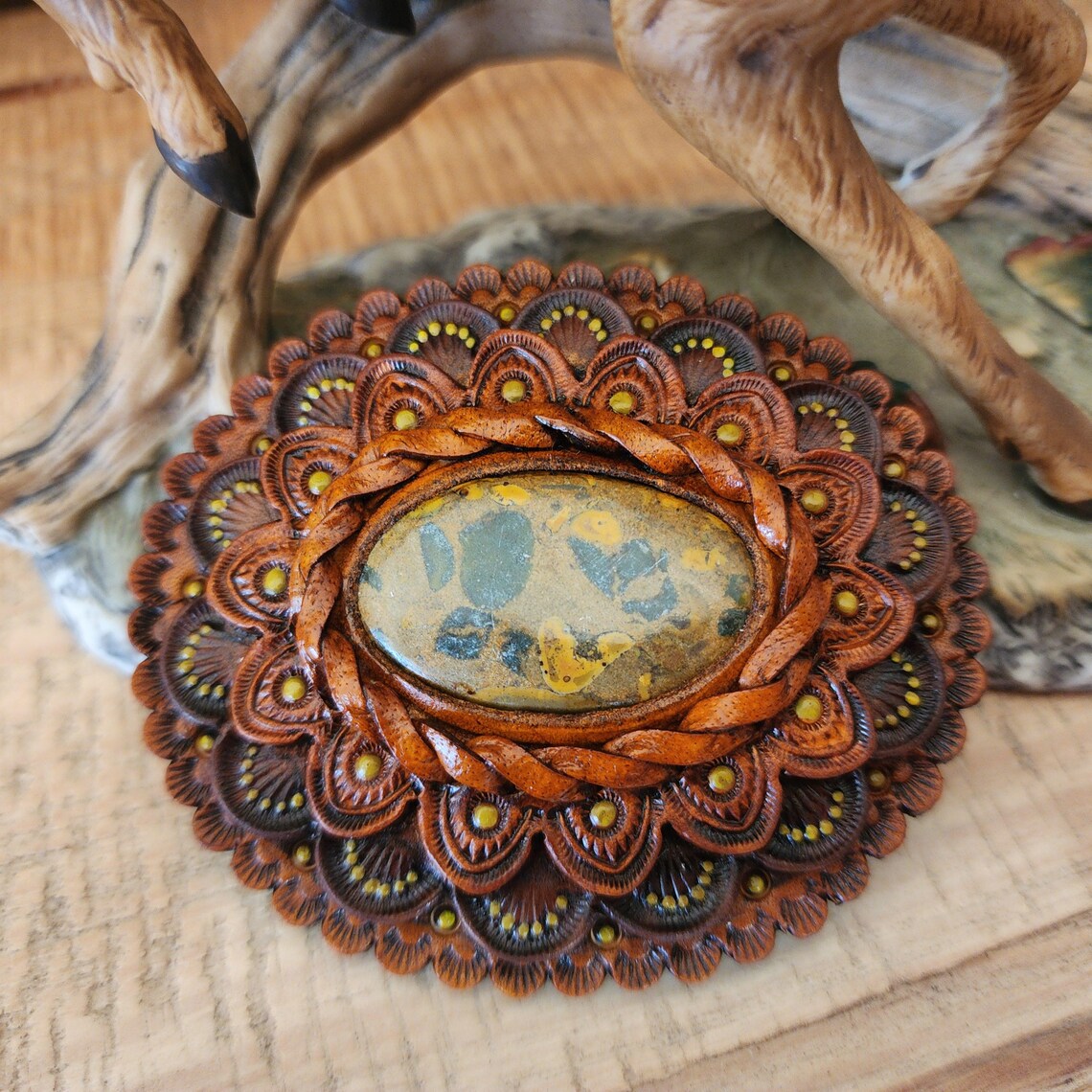 Handmade Tooled Leather Western Conchos With Stones - Etsy