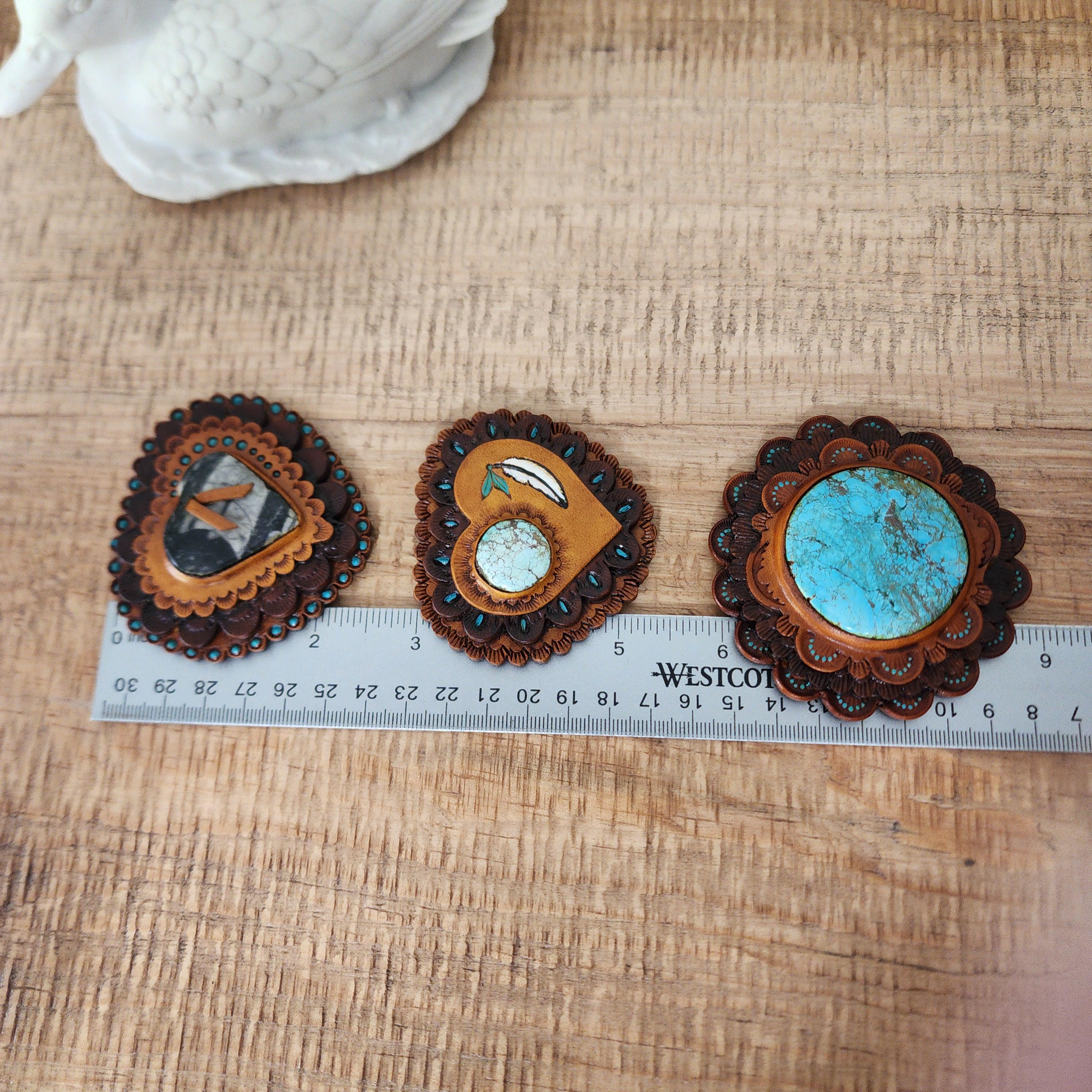 Handmade Heart-shaped Tooled Leather Concho With Gemstones - Etsy