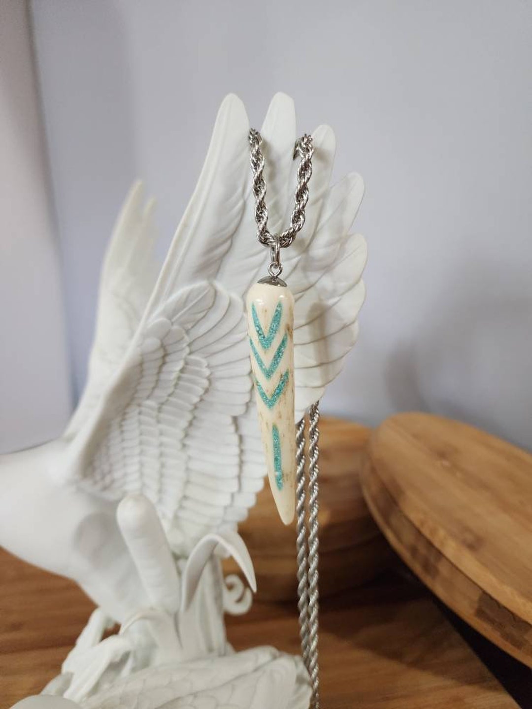 Deer Antler With Turquoise Inlay,, Deer Antler Necklace - Etsy