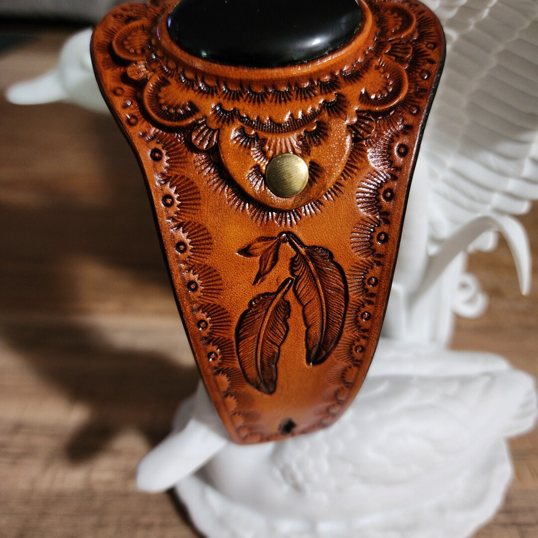 Obsidian Cabochon Inlay in Tooled Leather, Clearance Item - Etsy