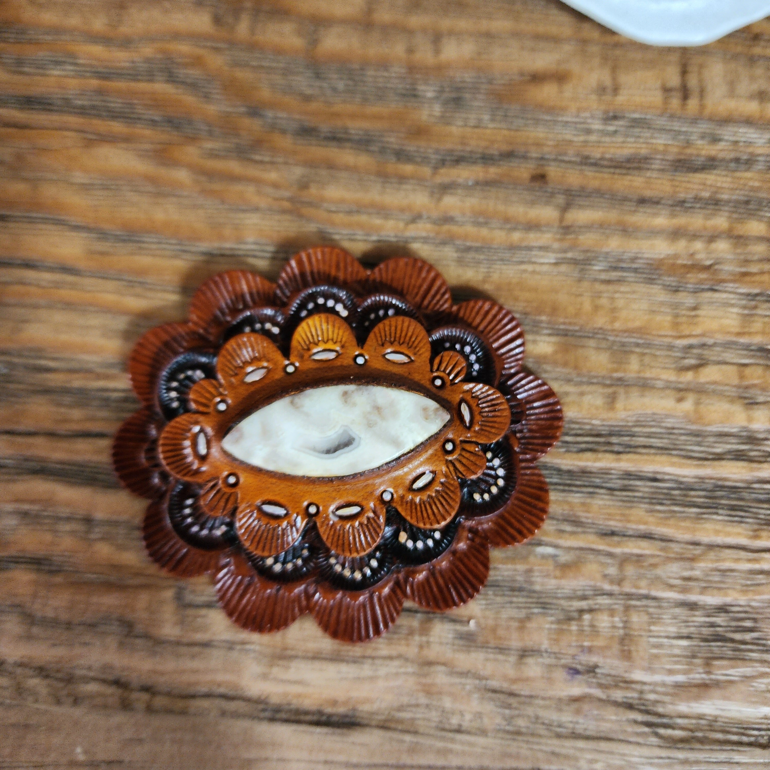 Concho Handmade Tooled Leather Concho With Gemstone for Hats, Bags ...