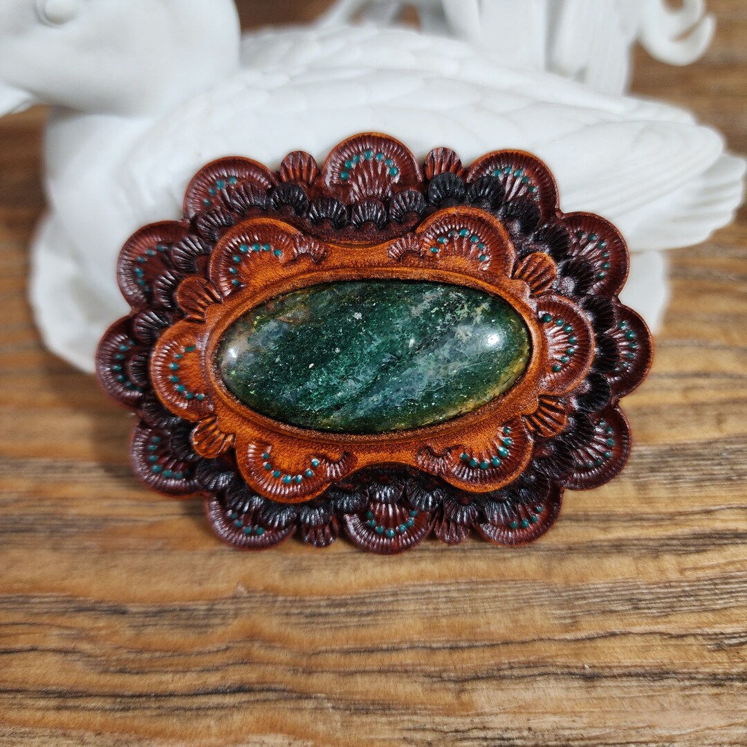 Concho, Handmade Tooled Leather Concho With Gemstones for Imbelishment ...