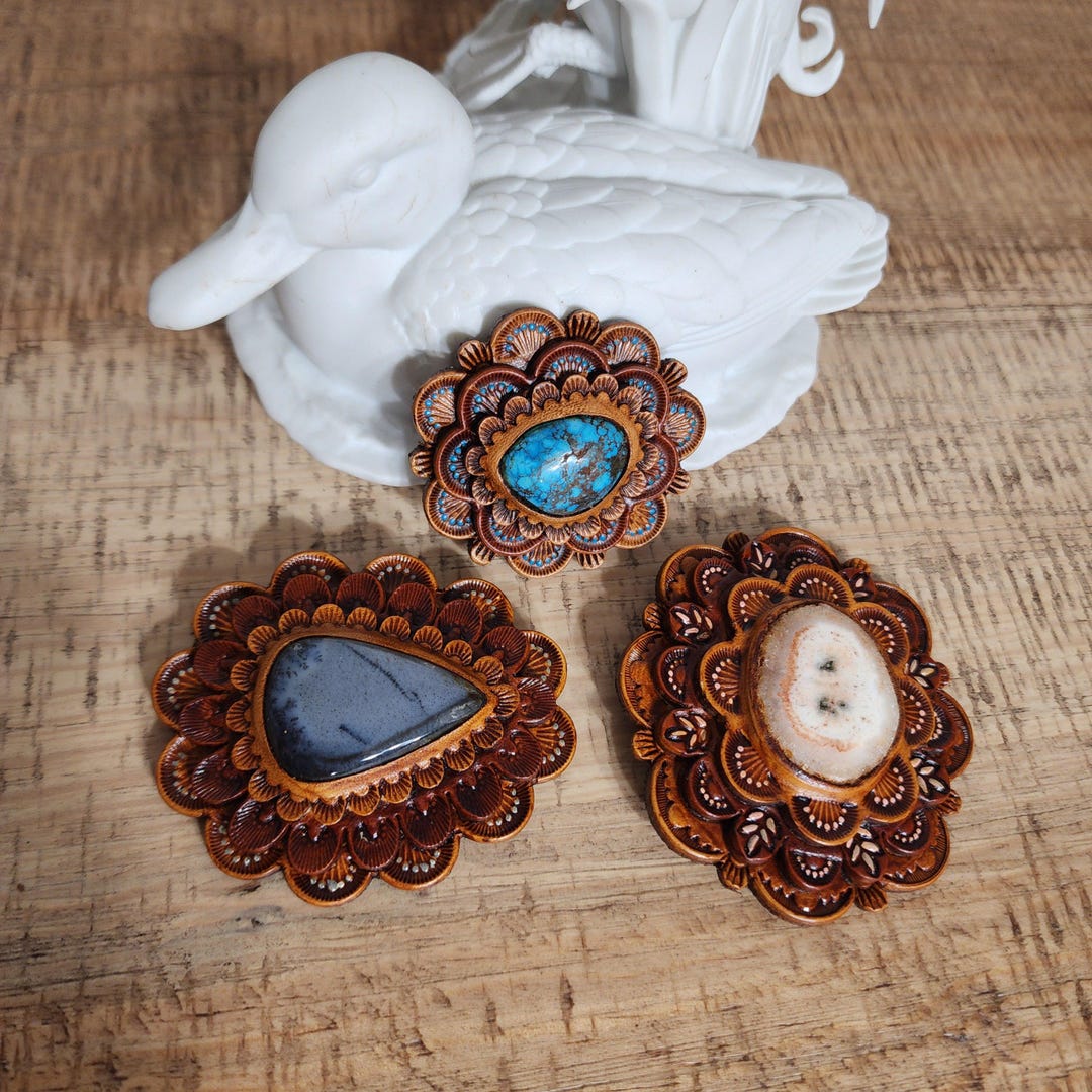 Conchos With Gemstone Inlay - Etsy