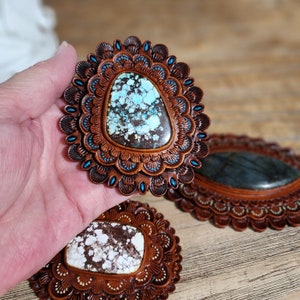 Conchos, Handmade Leather Conchos With Gemstone Inlay, Conchos for ...