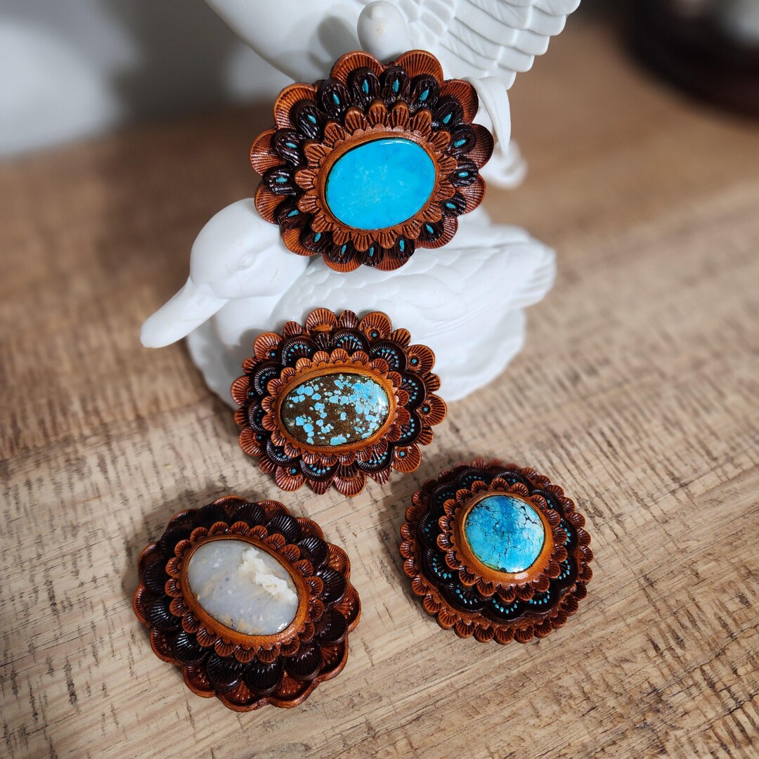 Leather Conchos With Turquoise Inlay - Etsy