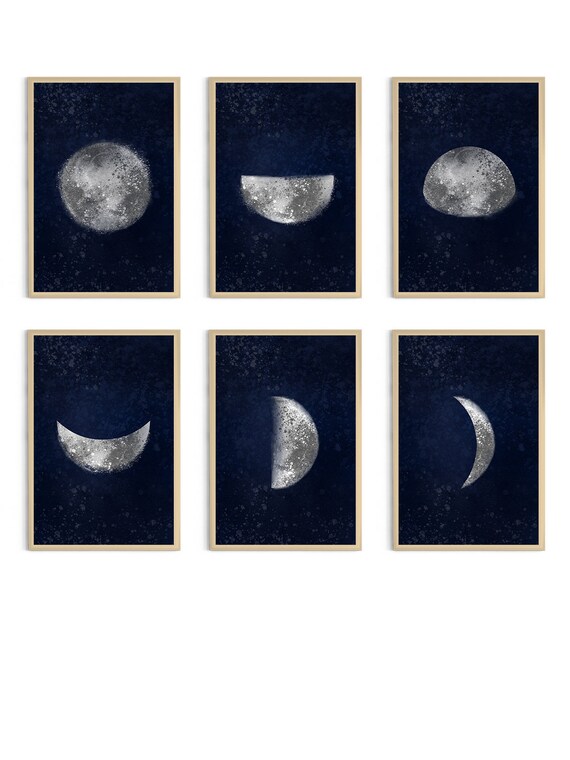 Astronomy Wall Moon Set of 6 Poster Phases of the Moon Art | Etsy