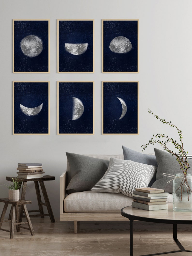 Astronomy Wall Moon Set of 6 Poster Phases of the Moon Art | Etsy