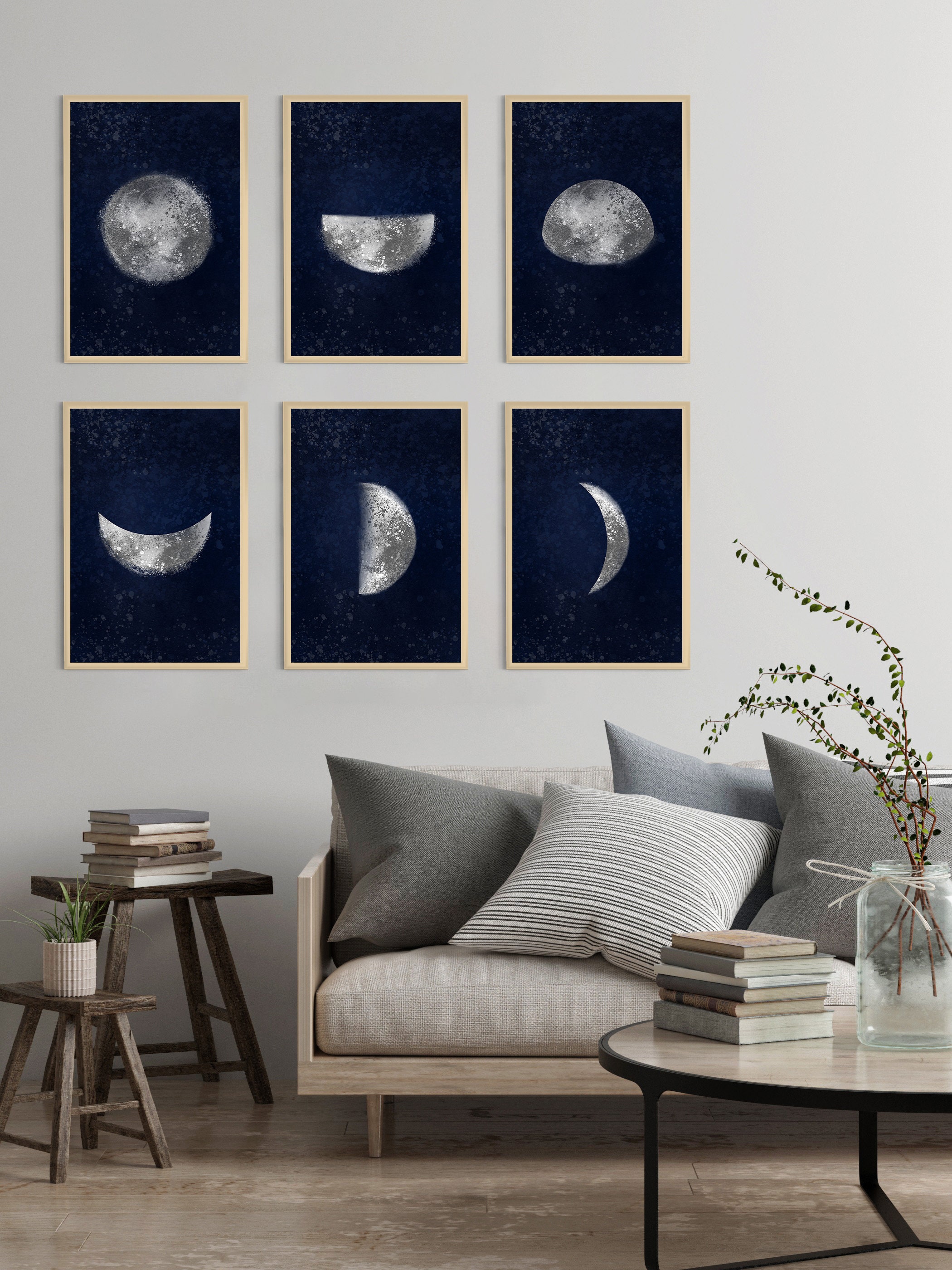 Astronomy Wall Moon Set of 6 Poster Phases of the Moon Art | Etsy