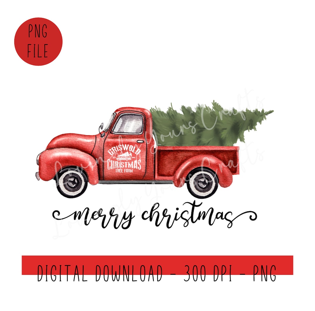 Merry Christmas Red Vintage Truck Christmas Tree PNG Digital File for T ...