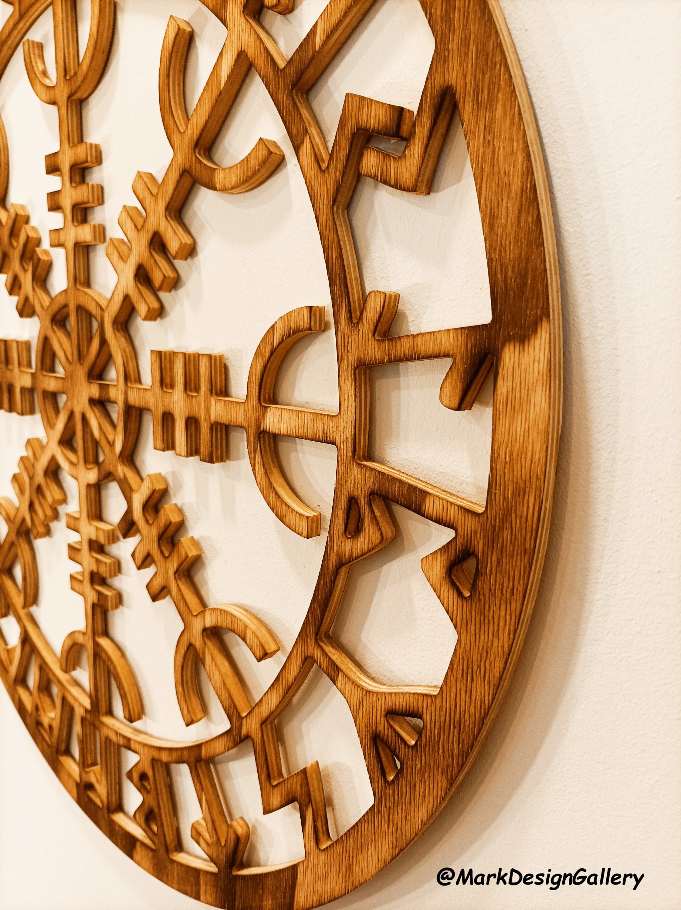 Aegishjálmur Wall Art Runes Wall Decoration Real Wood Wood Decoration ...