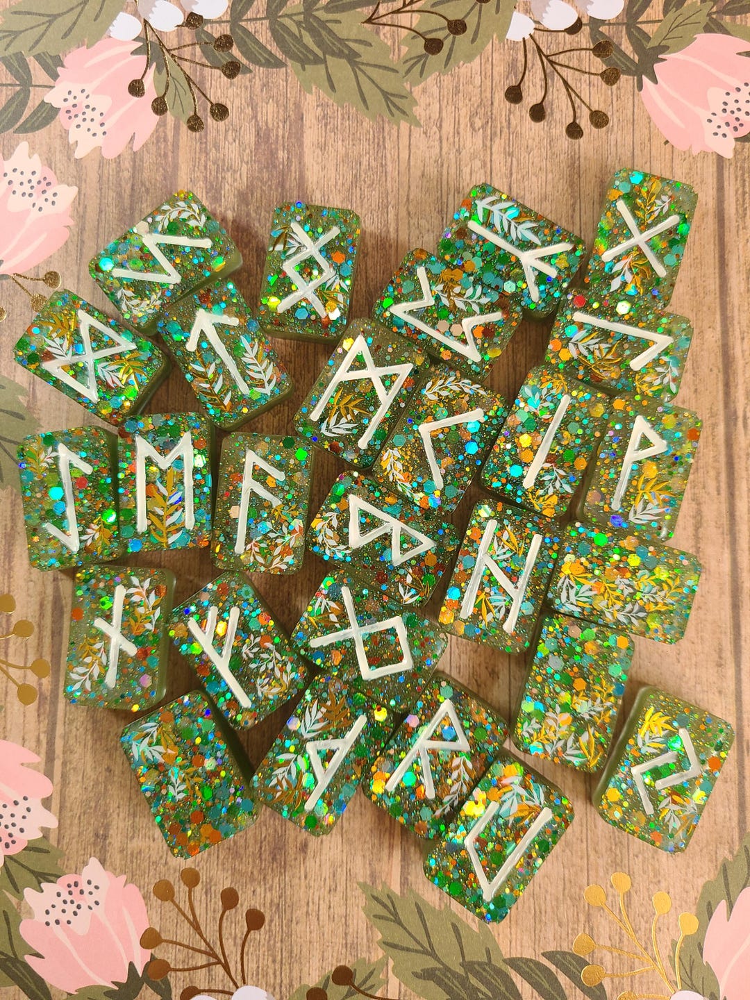 Foliage Leaf Rune Set, Elder Futhark Runes, Witch Gift, Divination Tool ...