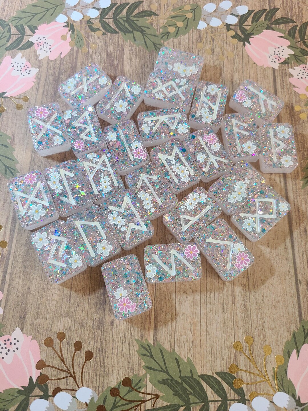 Floral Rune Set, Elder Futhark Runes, Witch Gift, Divination Tool ...