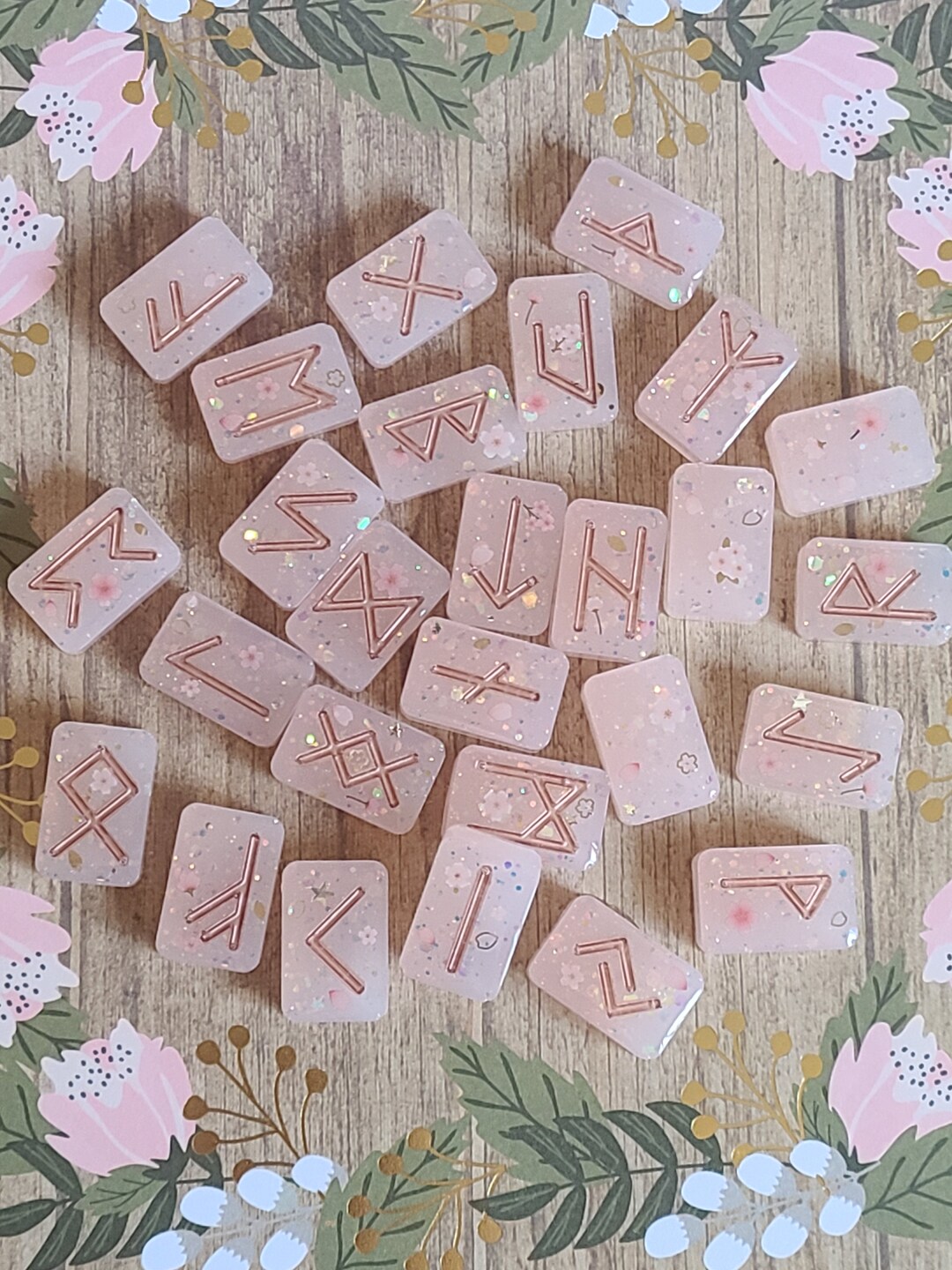 Cherry Blossom Rune Set, Elder Futhark Runes, Witch Gift, Divination ...