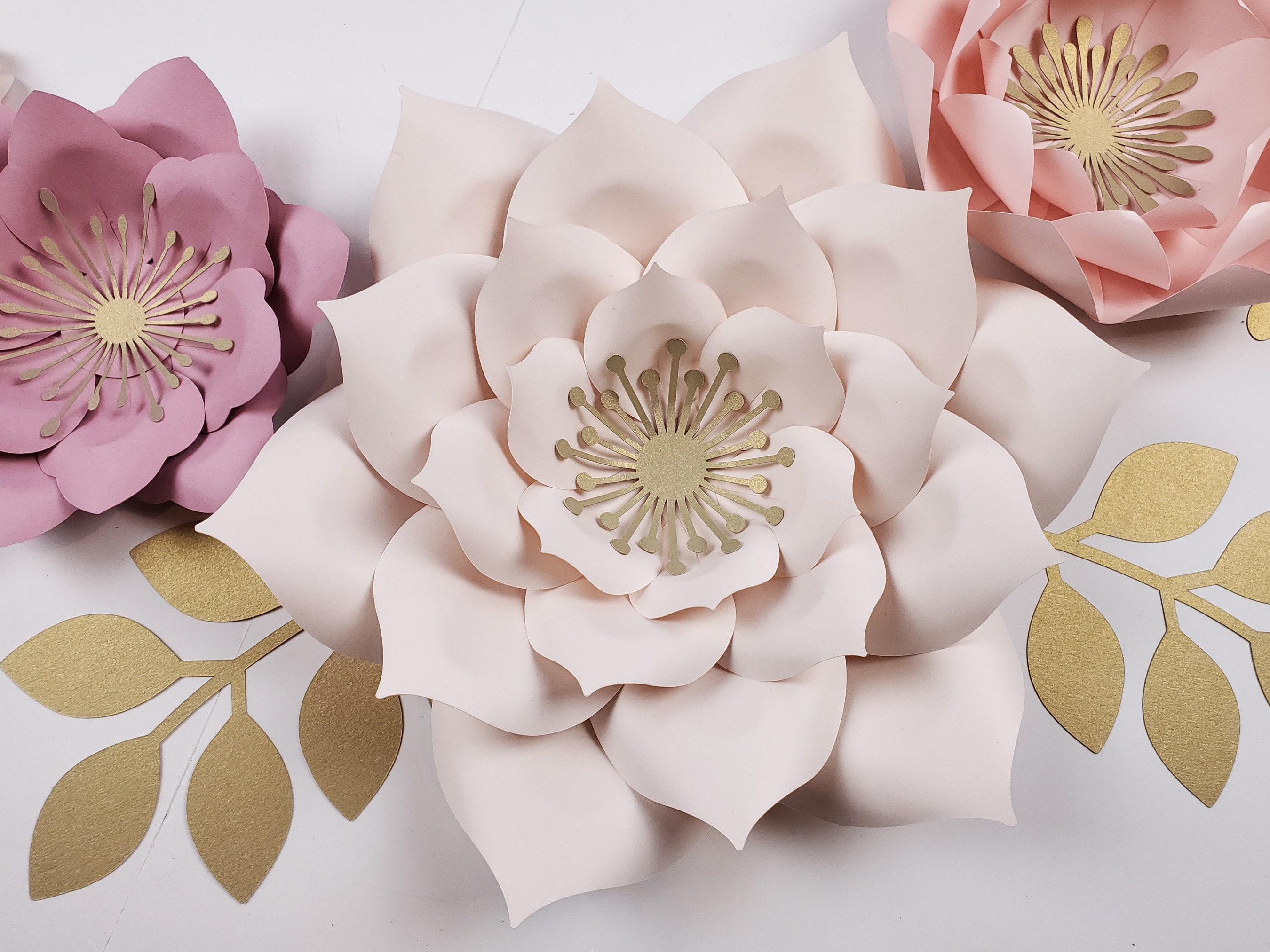 Blush and Gold Paper Flowers for Wall Decor With Mauve or Pink - Etsy
