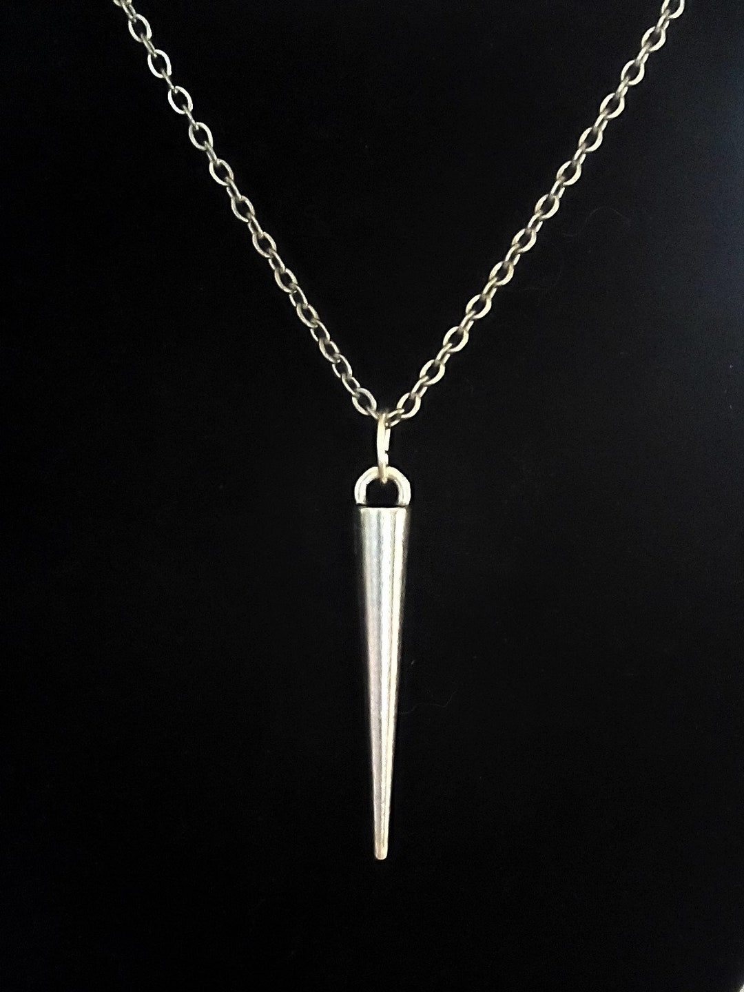 Spike Necklace / Simple Silver Spike Pendant on Stainless Steel Chain ...