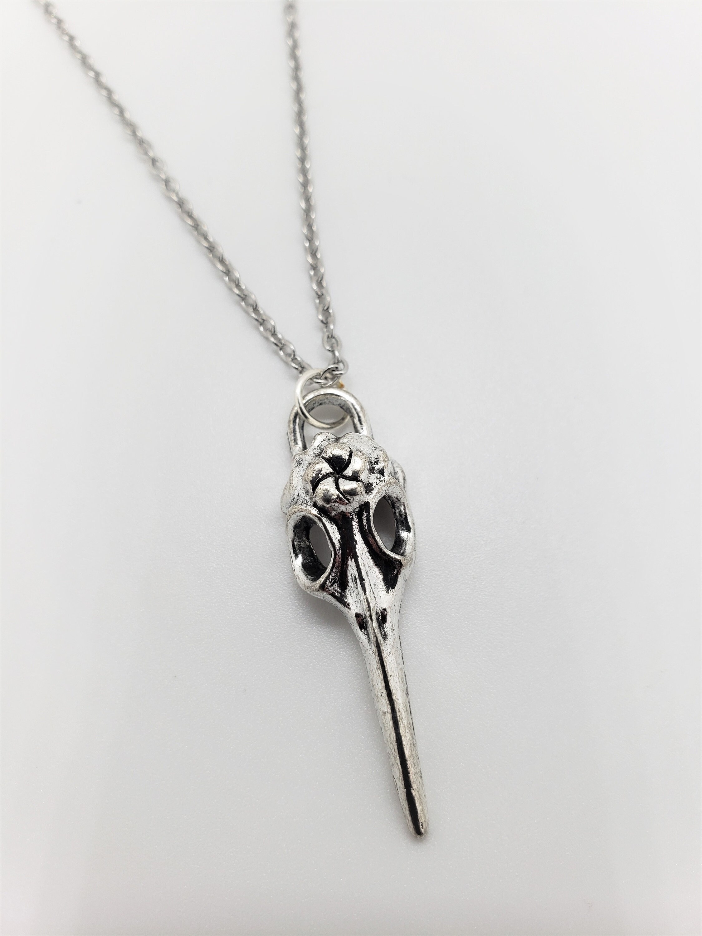 Bird Skull Necklace / Silver Bird Skull Pendant on Stainless Steel ...